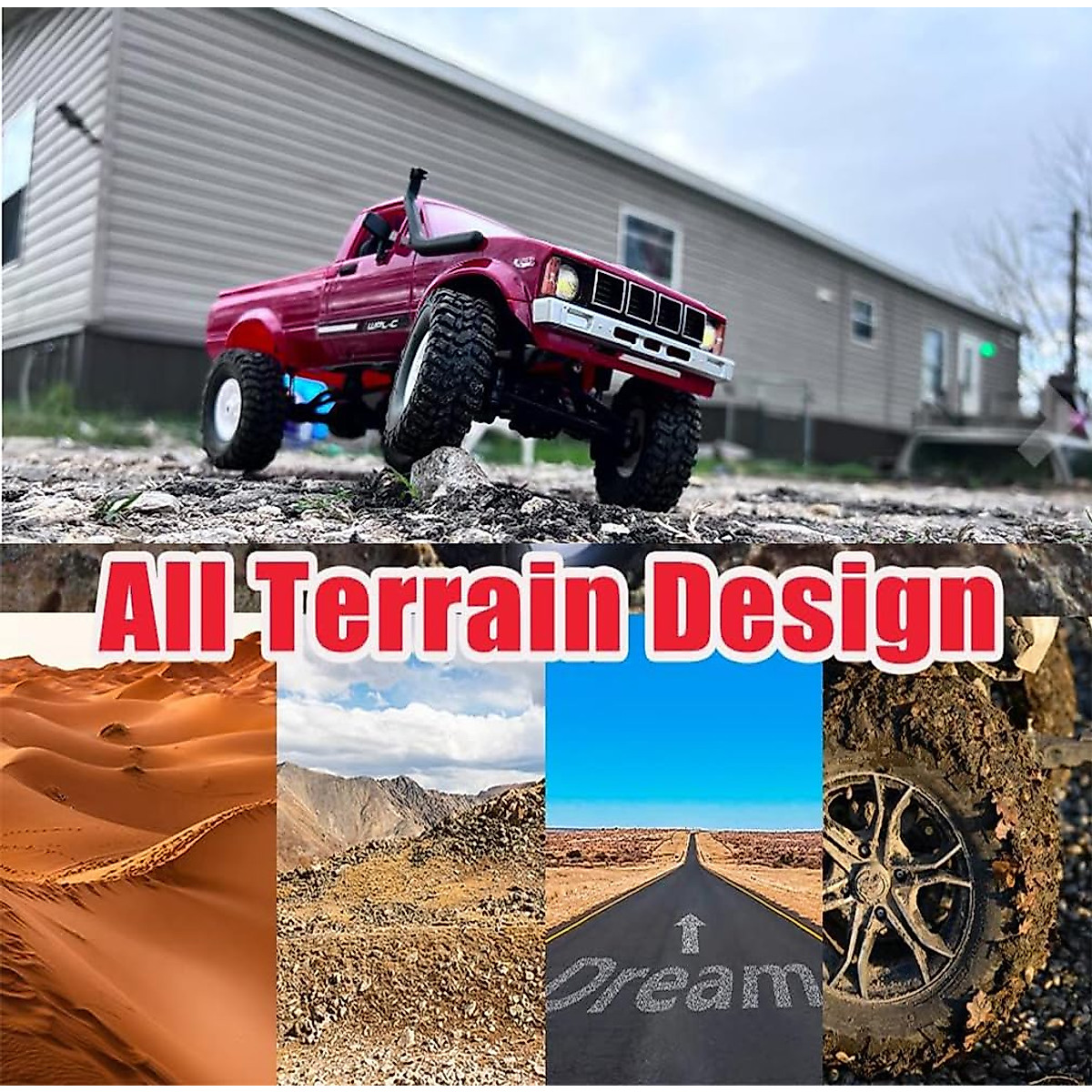 Apawband RC Truck WPL C24 RC Crawler 1/16 Scale 4x4 RC Rock Crawler All Terrain Off Road Pickup Truck RTR Remote Control LED Proportional Throttle Steering Hobby Toy for Adult