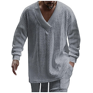 Ymosrh Sweatshirt For Fall Fashion, Casual V Neck Sweatshirts Loose Fit Pullover Ropa Para Gym Hombres Workout Clothes Men Black Sweatshirts Crew Sweatshirts Sudadera Sweatshirts (3XL, Light Gray)