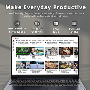 Lenovo 2022 IdeaPad 1 15.6" FHD Laptop, Intel Pentium Silver N6000 Processor, 12GB RAM, 256GB PCIe SSD, 720P HD Webcam, Dolby Audio, 1 Year Office, Blue, Win 11 S, 32GB Snowbell USB Card