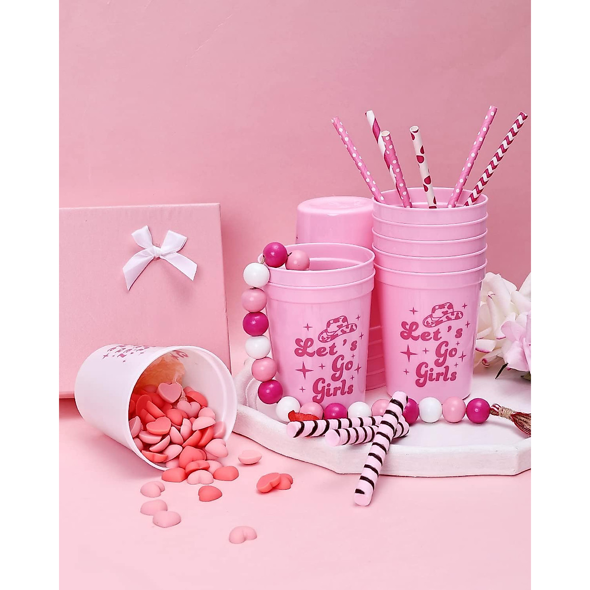 Nefelibata Bachelorette Party Cups - 12 Pack Let's Go Girls Reusable Cups Plastic Cowgirl Bridal Shower 70s Theme Retro Bachelorette Party Supplies Favors Decorations