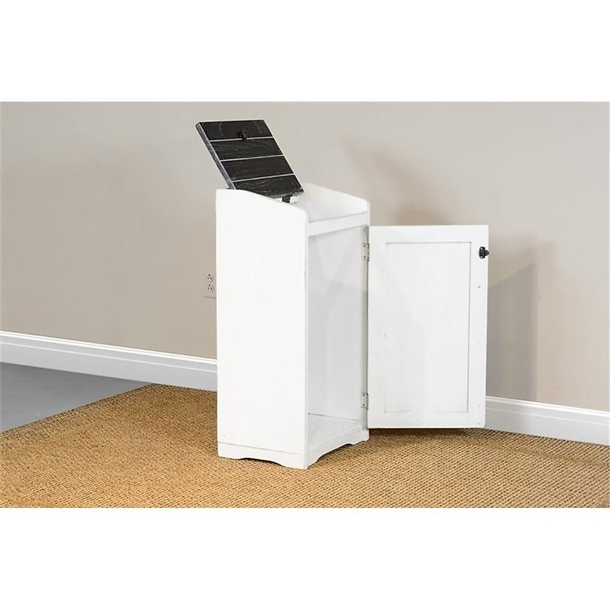 Pemberly Row 16" Farmhouse Wood Trash Box in White/Dark Brown