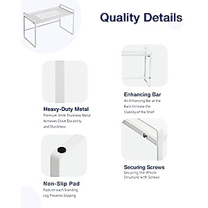 Nxconsu 2Pack Cabinet Shelf Organizer Storage Rack Shelf Riser for Kitchen Pantry Cupboard Bathroom Under Sink Counter Countertop Desk Space Saver Freestanding Heavy Duty Nonslip Leak White