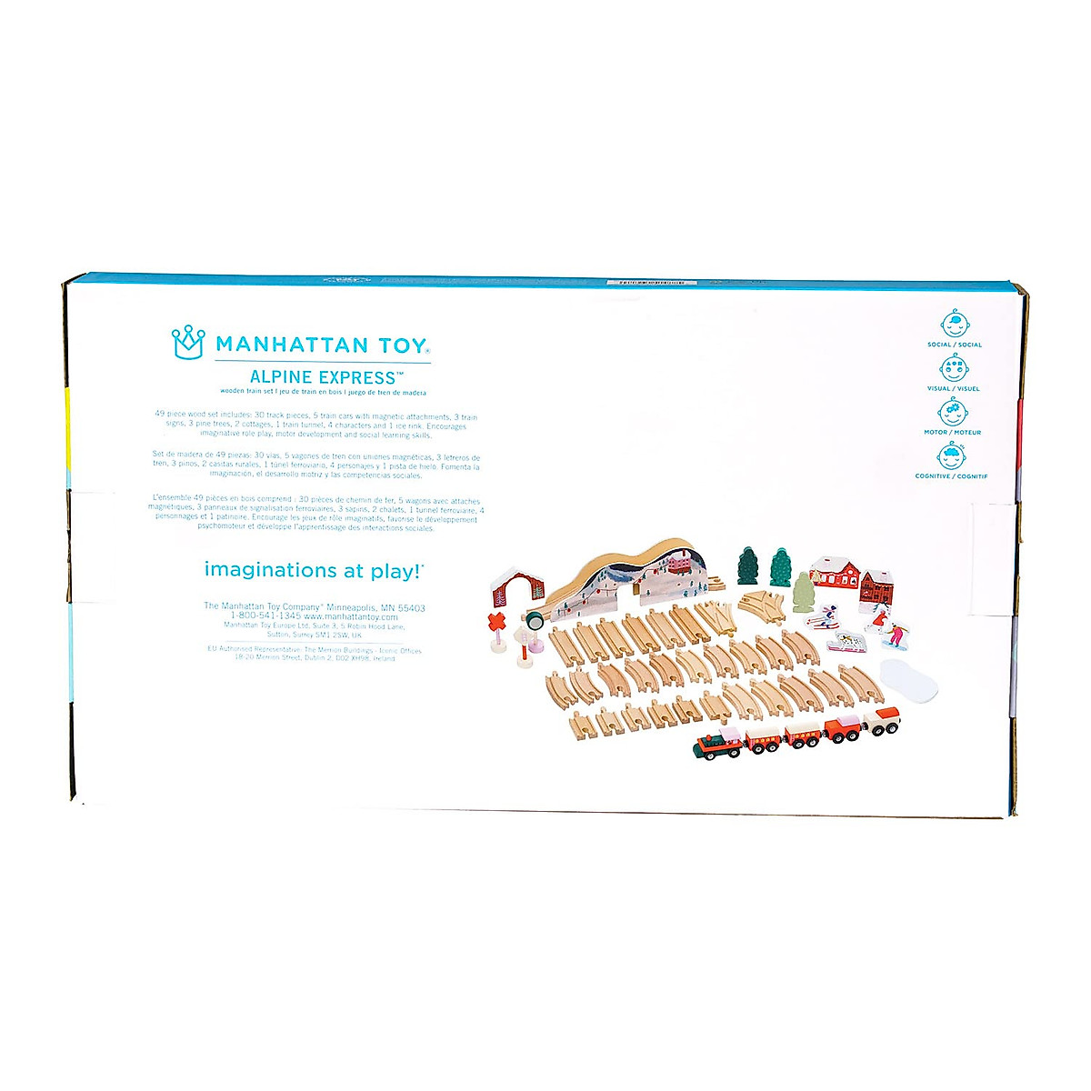 Manhattan Toy Alpine Express 49-Piece Wooden Toy Train Set with Scenic Accessories for Toddlers 3 Years and Up Multicolor