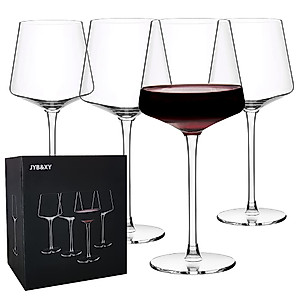 JYB&XY Red Wine Glasses Set of 4-Hand Blown Italian Style Crystal Bordeaux 22Oz Wine Glass-Clear Lead-Free Premium Blown Glassware Gift Packaging Wedding Anniversary or Birthday Gifts