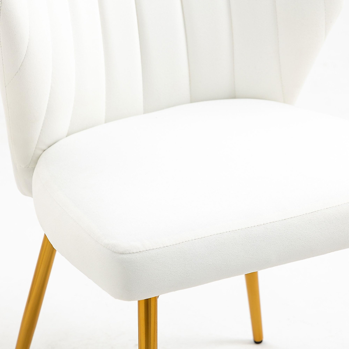 KASUE Velvet Dining Chairs Set of 4 – Golden Metal Legs & Tufted Upholstery - Modern Dining Chairs for Your Dining Room, Kitchen, Vanity.White