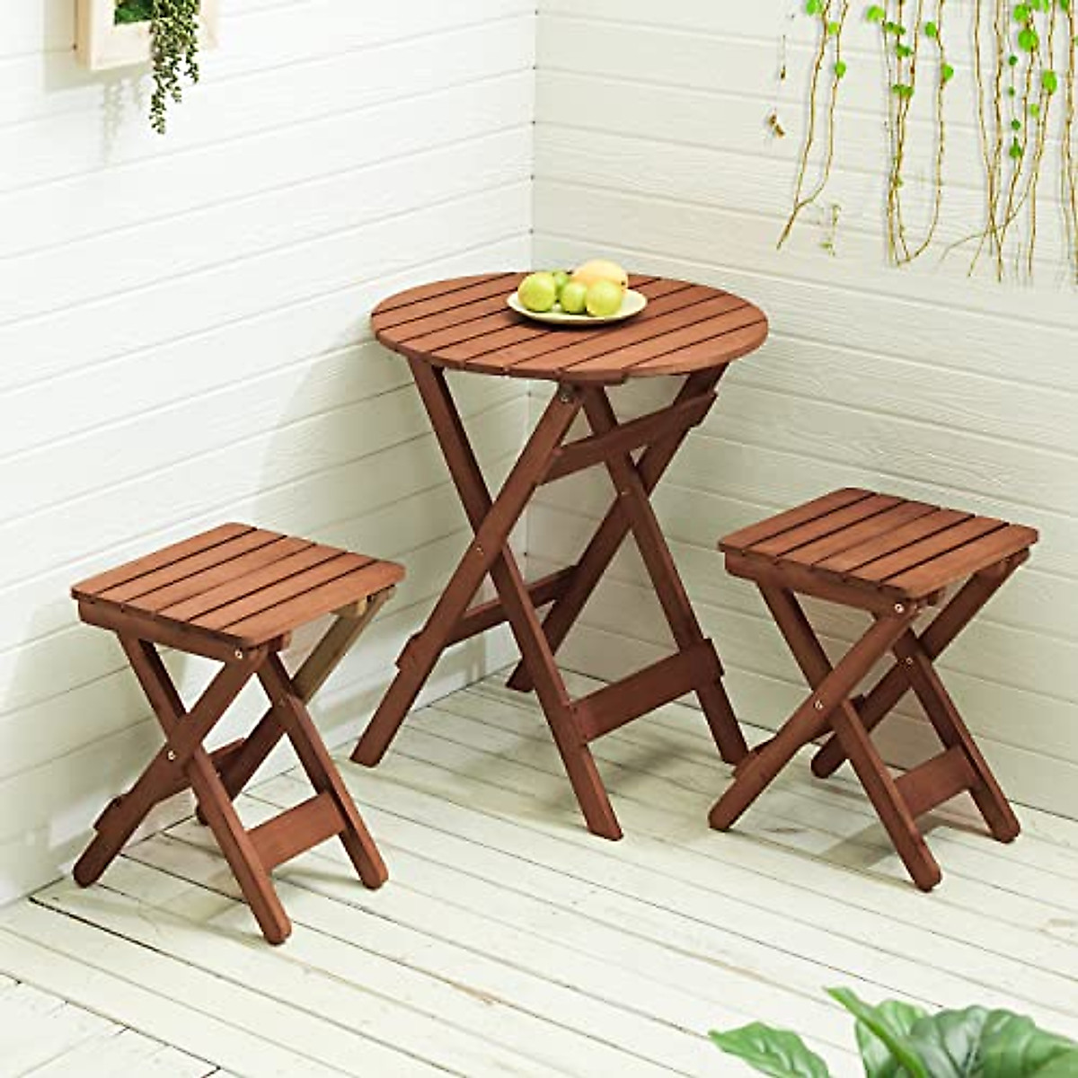 MoNiBloom Wood Folding Step Stool, Portable Foldable Household Stool Seat for Bathroom, Living Room, Garden, Brown