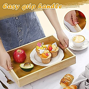 Geelin 6 Pack Bamboo Wood Serving Tray with Handles Rectangular Wooden Breakfast Tray Coffee Table Tray Decorative Serving Trays Platter for Eating Food Bed Breakfast Dinner Living Room, 3 Sizes