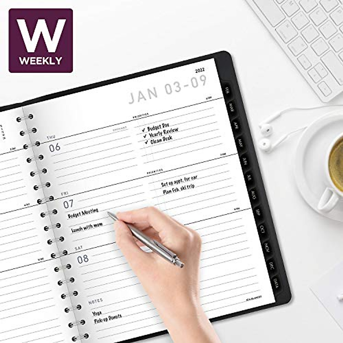 2022 Weekly & Monthly Planner by AT-A-GLANCE, 7" x 8-3/4", Medium, Contemporary, Black (70545X05)