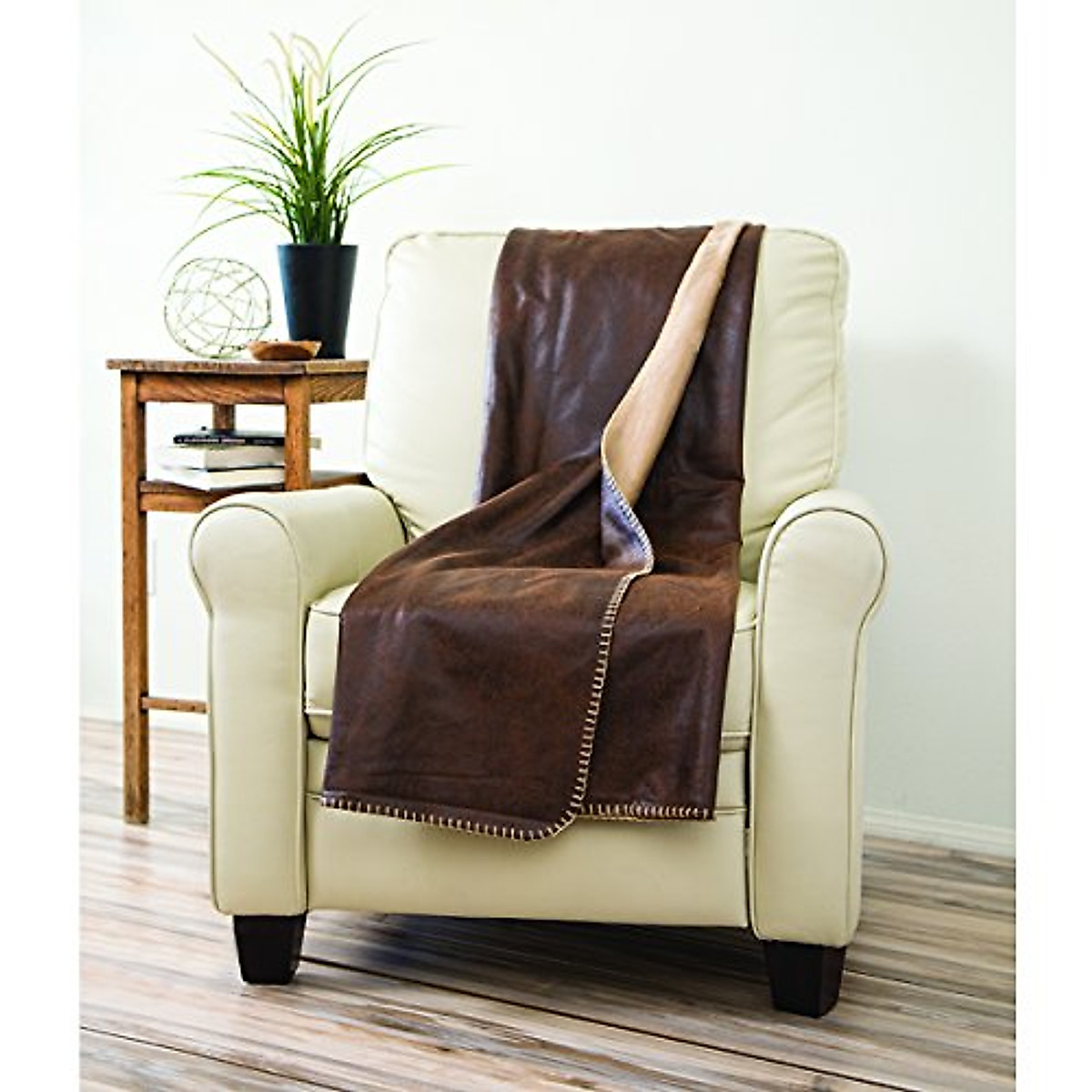 Terry Town DP1718-BROWN-1 Rustic Ranch Throw w/Bonded Beige Mink, Brown