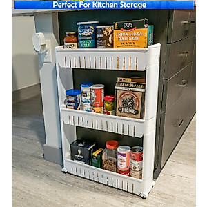 Slim Rolling Storage Cart - Narrow Slide Out Shelving Utility Cart - Mobile Storage for Laundry, Bathroom, Kitchen & Between Washer and Dryer.