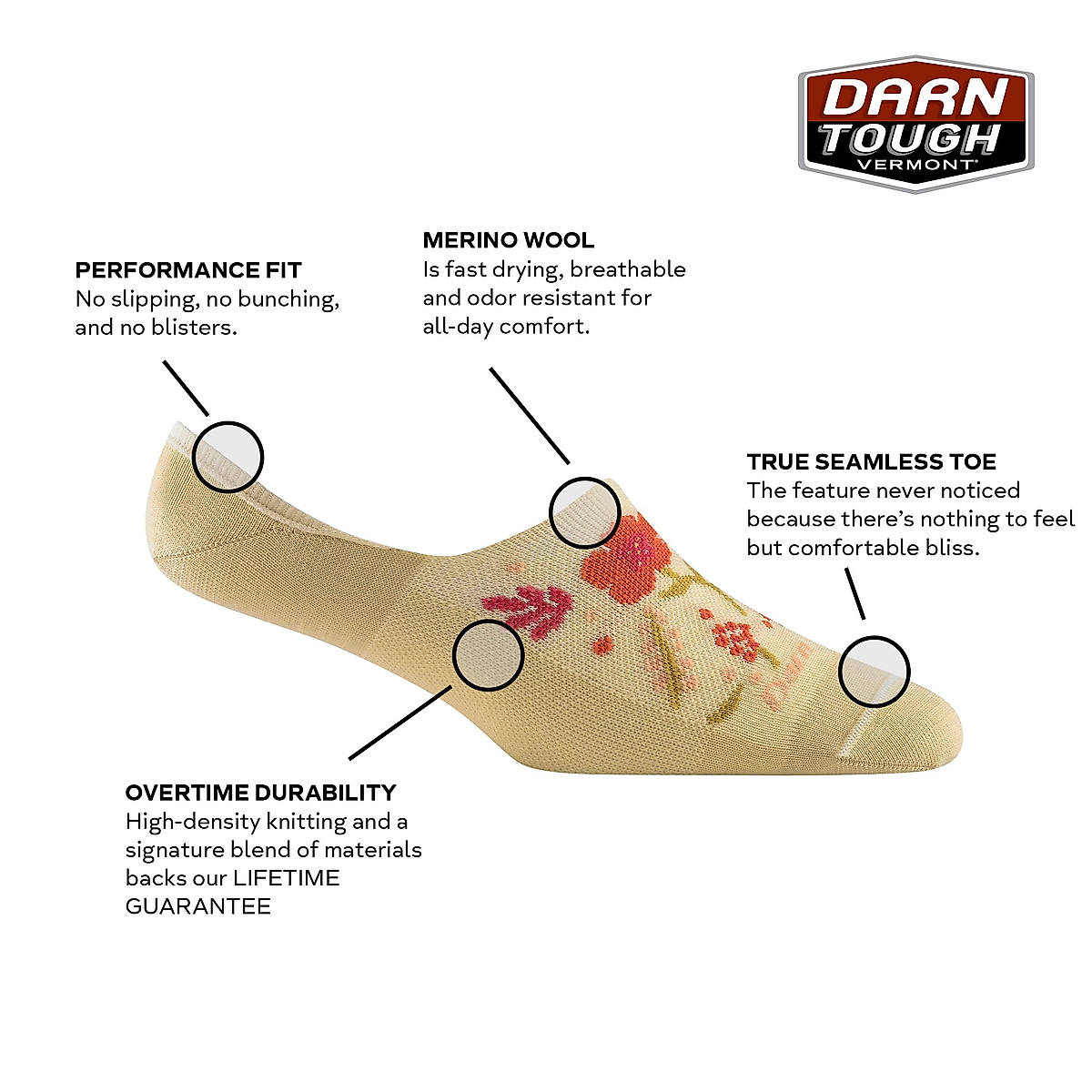 Darn Tough 6072-N-2009-03 Garden Party No Show Hidden Lightweight White Small