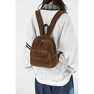 MZE JPLAN Small Corduroy Backpack for Women Unisex Lightweight Daypack Backpacks Casual Travel Bag (Black)