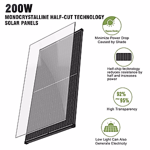 WERCHTAY 200 Watt Solar Panel, 24% High-Efficiency Monocrystalline PV Module, 9BB Cell Half-Cut Technology Solar Panel 12V/24V for RV Marine Rooftop Farm Battery and Other Off-Grid Applications