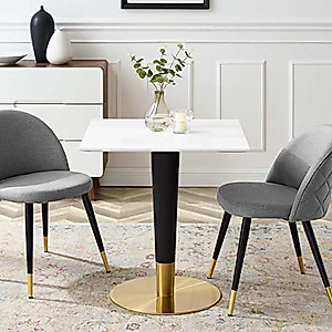 Modway Zinque Square Modern 28" Dining Table in Gold White, 28 Inch