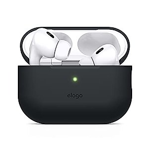 elago Portable Electronic Device Cover Compatible with AirPods Pro 2nd Generation Earphones Case, Protective Silicone Case, Front LED Visible, Supports Wireless Charging [Black]