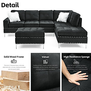 Yoglad L Shaped Furniture Set, 5-Seater Sectional Sofa with Reversible Chaise, Corner Sofa Set with Ottoman, for Apartment, Living Room, No Assembly Require (107.5 Inch Chenille, Red)