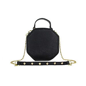 Olivia Miller Women's Fashion PU Leather Mini Octagon Crossbody Shoulder Handbag w Gold Stud Accent n Zipper, Casual Evening Purse