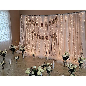 White Tulle Backdrop Curtain with Lights String for Parites 10×8ft Sheer Backdrop Curtains White Curtain Backdrop for Wedding Baby Shower Birthday Party Photo Shoot Decorations(2 Panels 10ft×8ft)