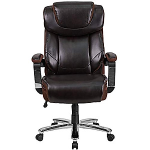 Flash Furniture Big & Tall Office Chair | Brown LeatherSoft Executive Swivel Office Chair with Headrest and Wheels