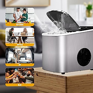 38lbs per Day Ice Maker Machine, Large Capacity Countertop Self-Cleaning, Fast Making 9 Ice Cubes in 3.5 Mins, 2 Bullet Sizes, Quiet Operation for Kitchen, Camping, RV, and Parties