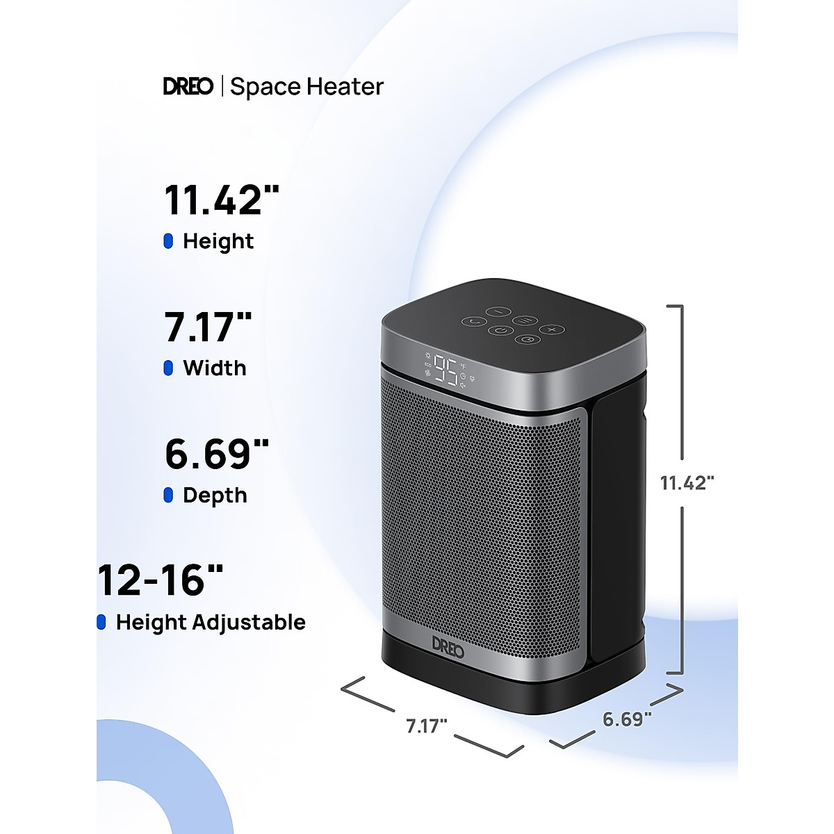 Dreo Space Heaters for Indoor Use, Atom One Portable Heater with 70°Oscillation, 1500W PTC Electric Heater with Thermostat, Fast Safety Heat, Remote, 1-12h Timer, Upgraded Small Heater for Office Home