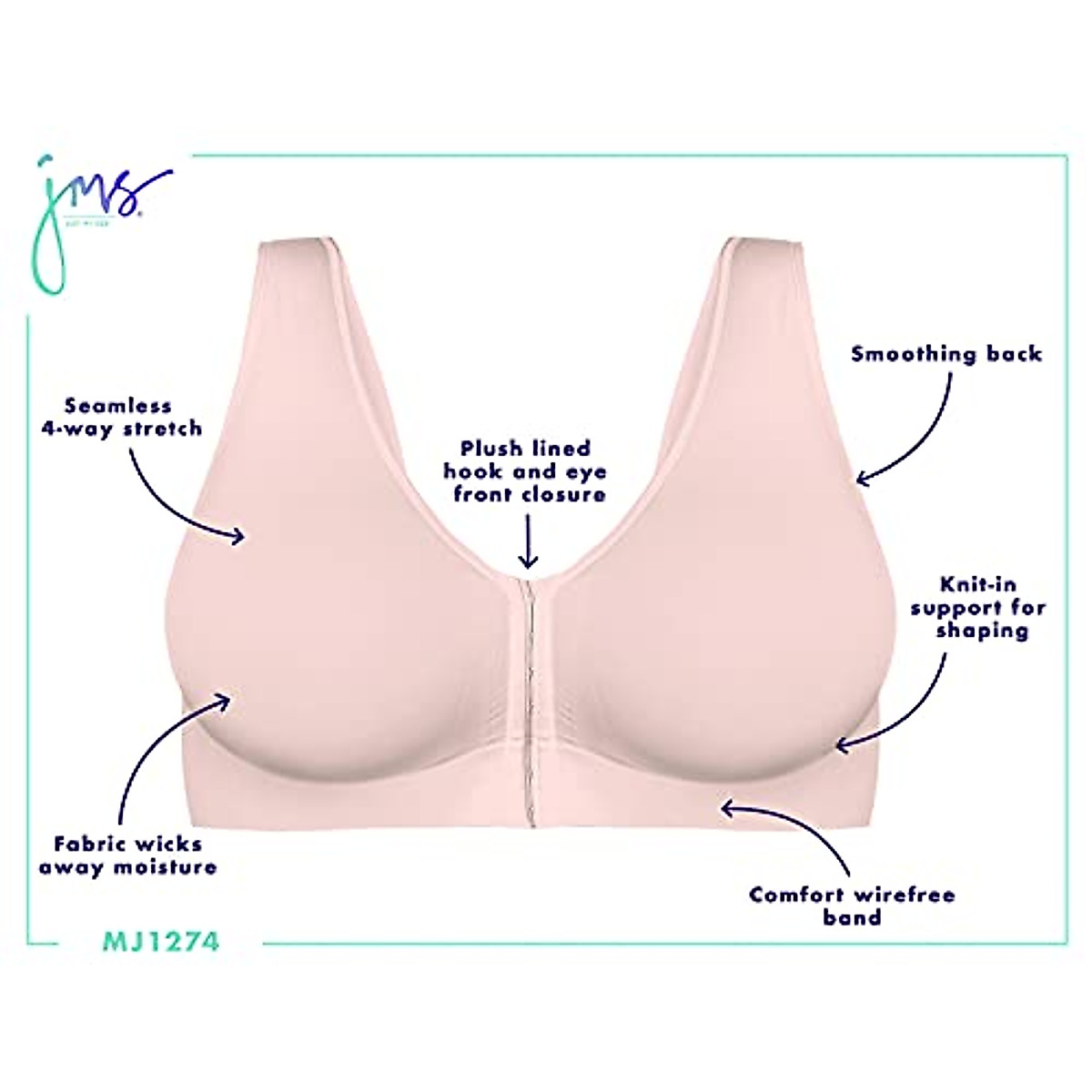JUST MY SIZE womens Pure Comfort Front Close Wirefree Mj1274 Bra, Sandshell, 1X US