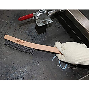 Wire Brush Set,Heavy Duty Carbon Steel and Stainless Steel Wire Scratch Brush for Cleaning Rust with 14" Long Curved Beechwood Handle,2 Pieces,Large