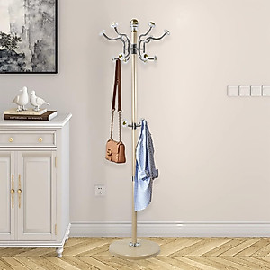 Julenshion Metal Coat Rack Stand,Coat Rack Freestanding Tree with 360° Rotary Hanger 16 pcs Hooks for Jackets Hats Bags Purses Entryway Hall Bedroom(Champagne)