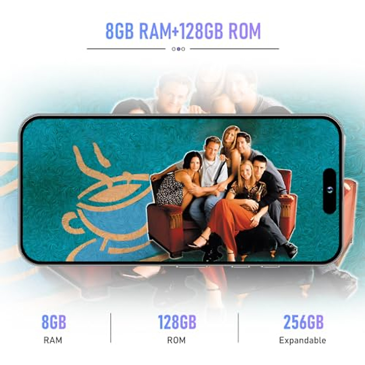 Deeptick Unlock Phone, Android 13 Cellphone, Triple SIM Card Slots, 6800mAh Battery, 6.8 inches Android Phones HD+ Screen,Face ID Qlink Cell Phones (White)