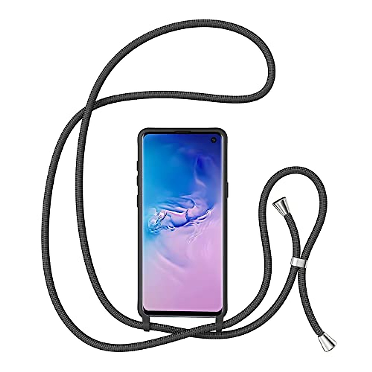 ZTOFERA Crossbody Case for Samsung Galaxy S10 with Lanyard Strap Adjustable Rope Liquid Silicone Soft Cover Black
