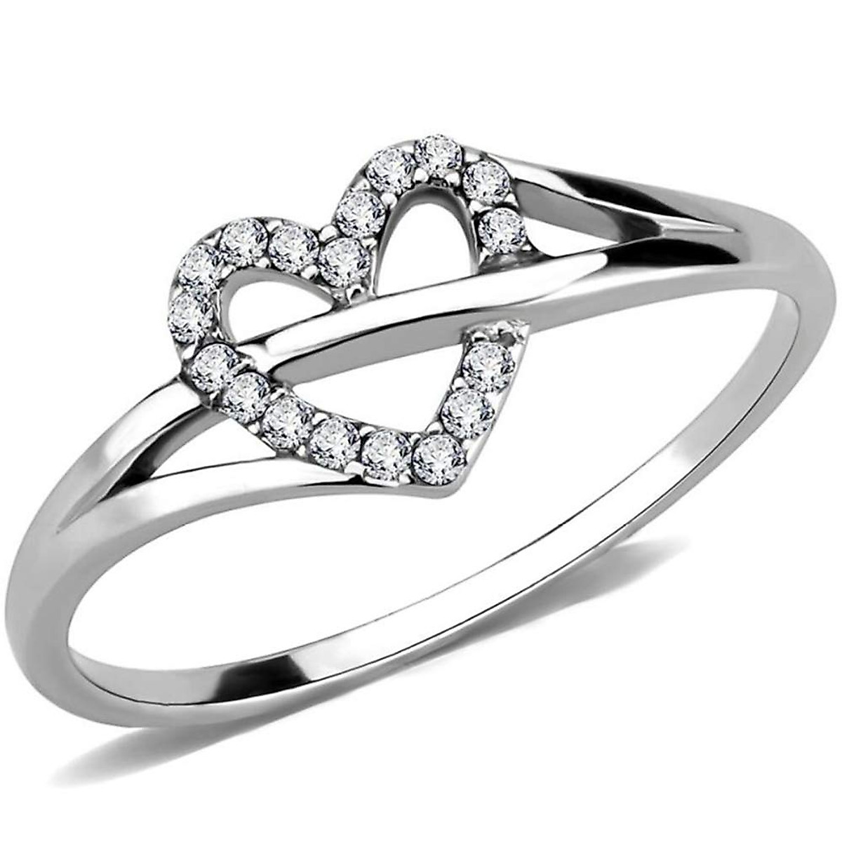 Jude Jewelers Stainless Steel Heart Shaped Wedding Engagement Anniversary Propose Ring (Silver, 7)