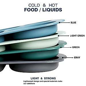 shopwithgreen Unbreakable Divided Plates - Large 11 Inch 4 PCS Microwave Dishwasher Safe Tray for Kids Adults - Wheat Straw Plastic Material, Lightweight Plates (PP Material)