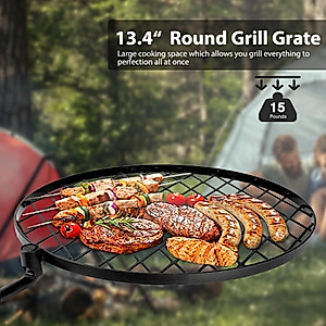 BreeRainz Swivel Campfire Grill,360° Adjustable Camp Grill Over Fire Pit Grill,Multipurpose Cooking Equipment for Camping Outdoor BBQ
