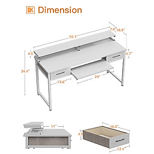 ODK Computer Desk with Keyboard Tray, 55 inch Office Desk with Drawers, Writing Desk with Monitor Shelf and Storage, Work Desk for Home Office/Bedroom, Bamboo