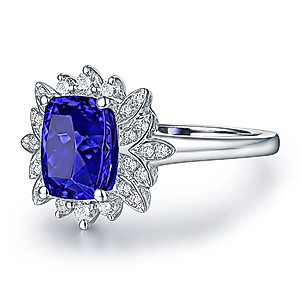 Lanmi 14K White Gold AAA Natural Blue Tanzanite Diamonds Rings Engagement Wedding Band for Women