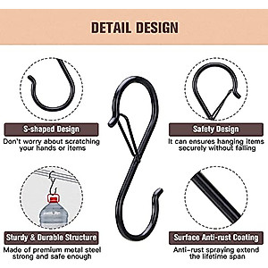 10 Pack Heavy Duty S Hooks Stainless Steel S Shaped Hooks Hanging Hangers for Kitchenware Spoons Pans Pots Utensils Clothes Bags Towers Tools Plants Heavy Duty Rustproof Safety Buckle Design(Black)