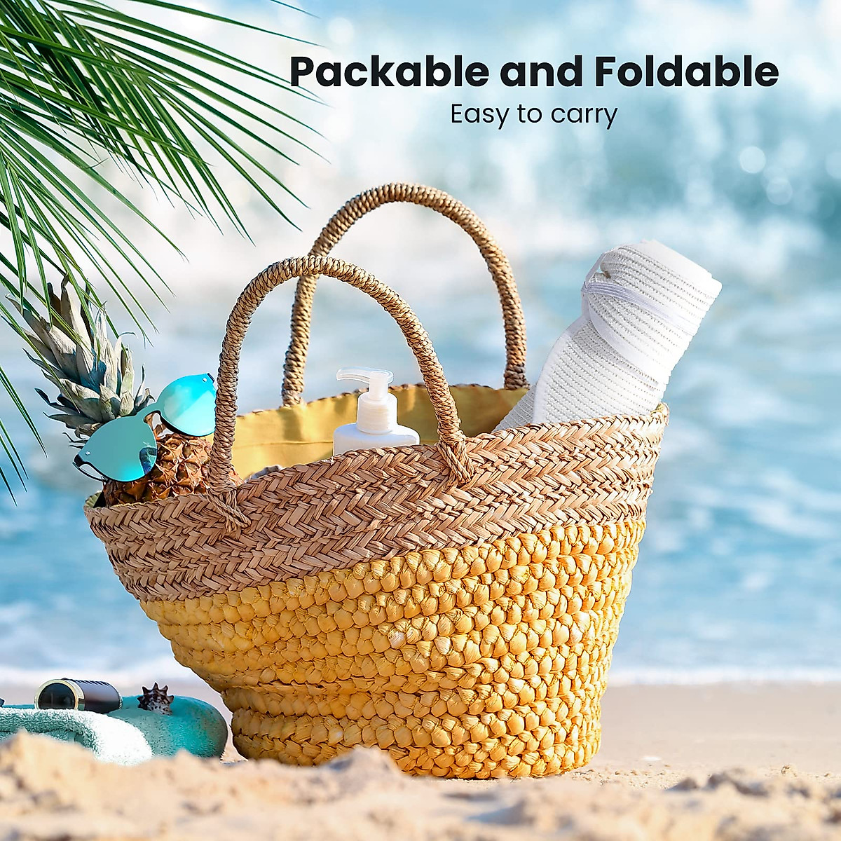 Simplicity Women's Wide Brim Straw Sun Visor Hat Roll Up Straw White Sun Hat for Women