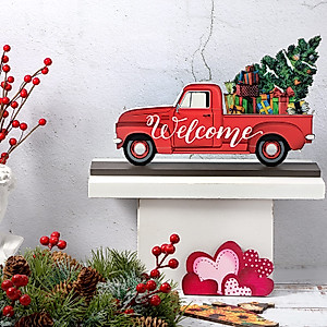 Christmas Interchangeable Garden Truck Stake Set with Seasonal Sign Loads Welcome Sign Festival Welcome Sign with 10 Seasonal Ornament for Holiday Spring Fall Summer Easter Home Decorations