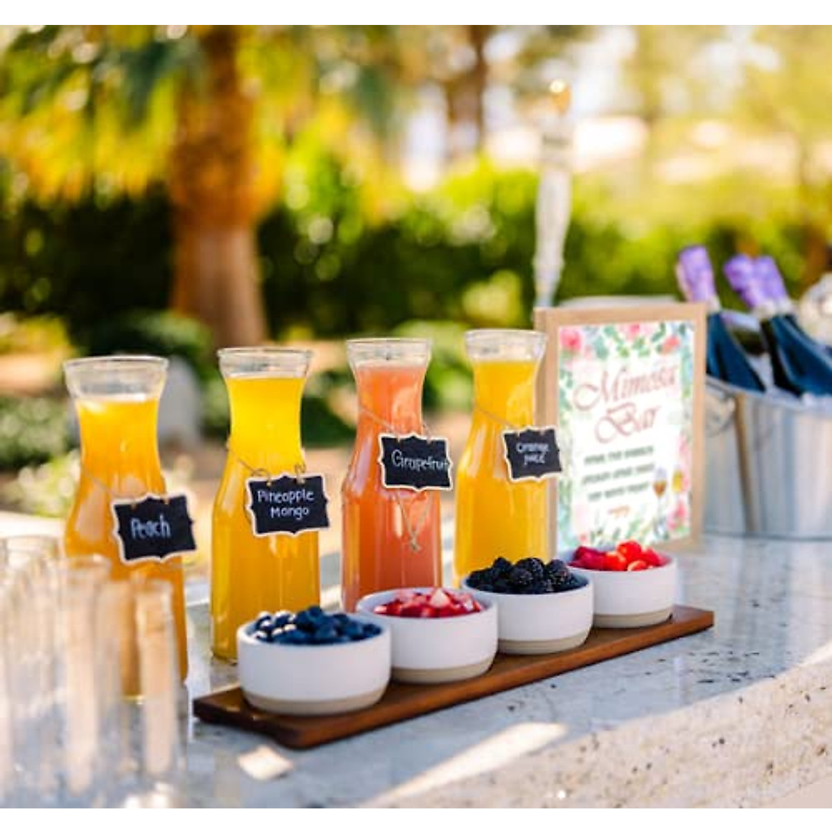 Mimosa Bar Supplies Decorations Kit - 4 Glass Carafes And Brunch Decors, 34oz Juice Containers With Lids And Floral Bubbly Bar Sign For Baby Shower Bridal Shower Birthday Party