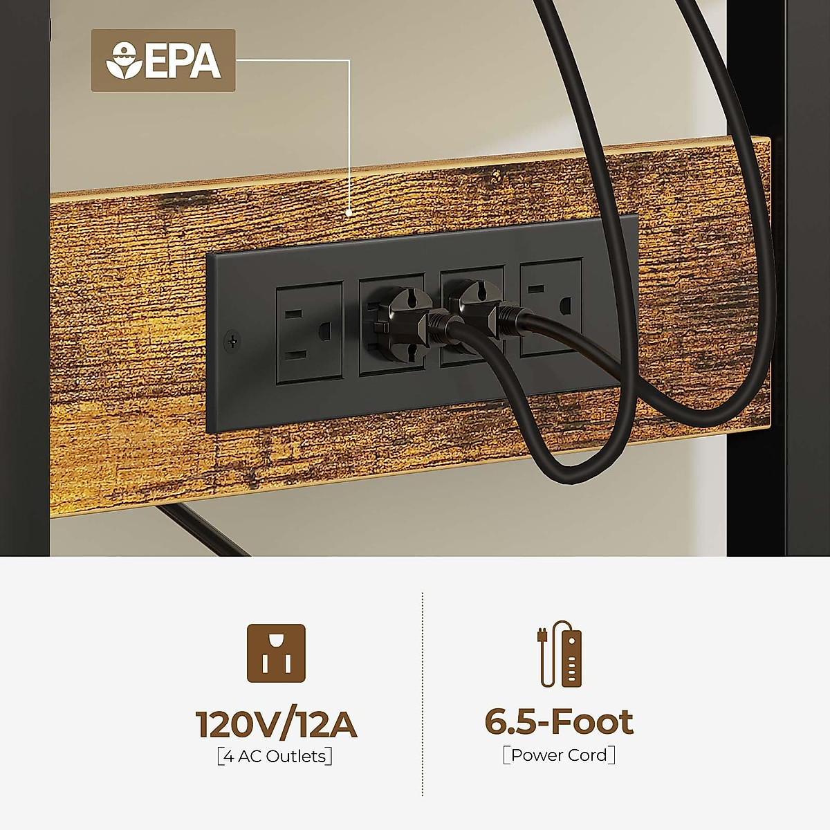 Rolanstar Baker's Rack, 60.9inch 10-Tier Kitchen Utility Storage Shelf with 15 Hooks, Large Kitchen Rack with Power Outlet, Microwave Oven Stand, Stable Coffee Bar, Rustic Brown