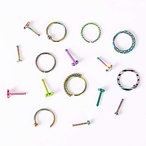 WASOLIE 16 PCS Nose Rings for Women 316L Stainless Steel Nose Piercings Jewelry Upgrade Screw Men Nose Studs Rings.