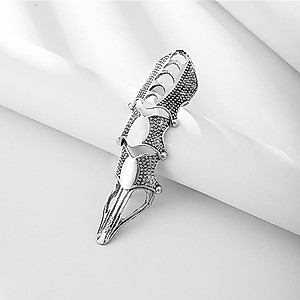 HSQYJ Retro Finger Armor Knuckle Rings Adjustable Punk Rock Full Finger Double Loop Long Ring Halloween Cosplay Costume Accessories for Women (Silver)