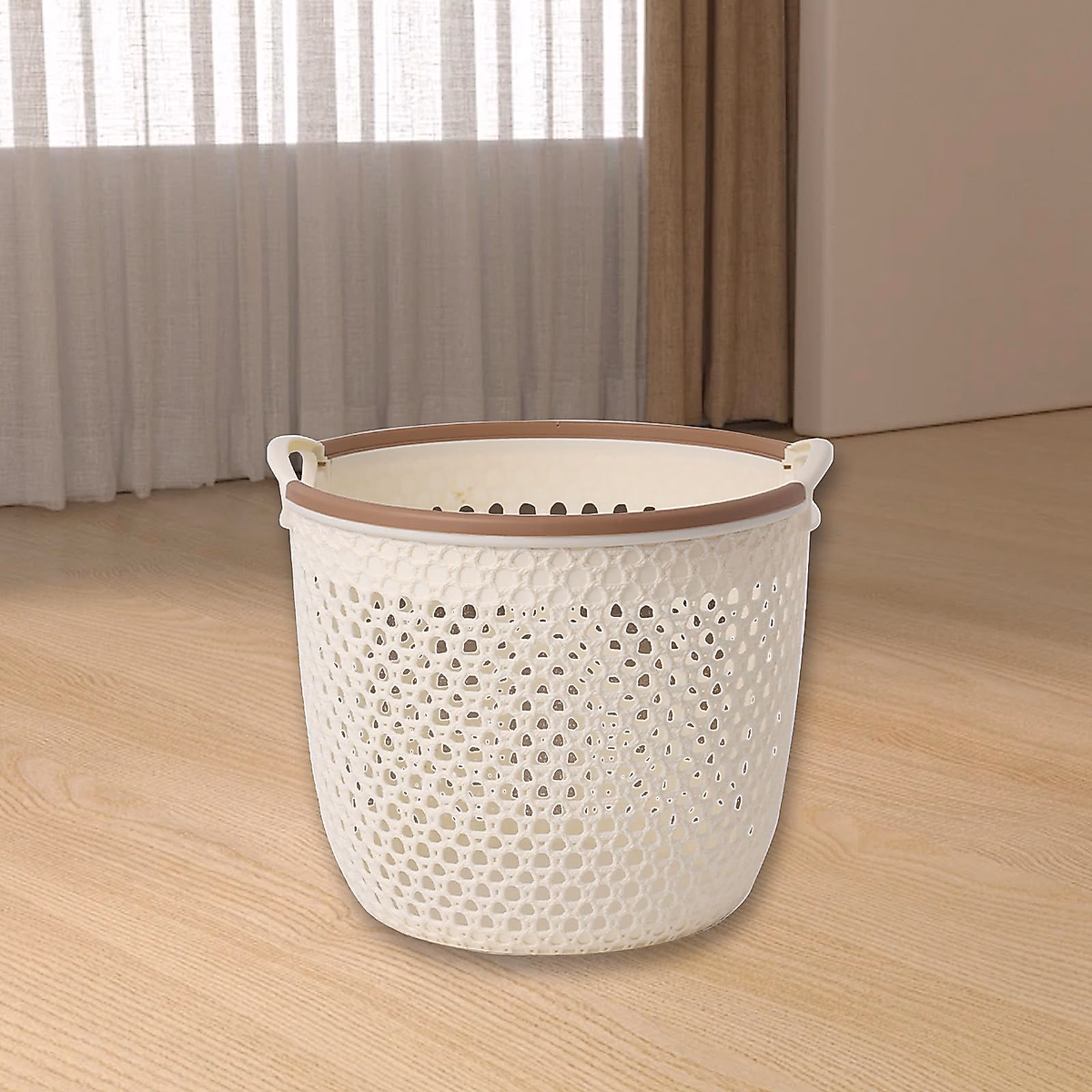 Generic Flexible Laundry Basket - Plastic Hamper for Clothes, Ventilated Laundry Basket Clothes Bin with Carry Handles, Portable Hollow Dirty Clothes Round Hamper (Coffee)