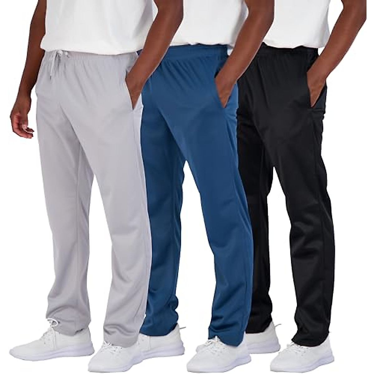 3 Pack: Mens Sweatpants Open Bottom Baggy Track Pants Active Athletic Workout Gym Training Tech Fleece Tapered Slim Tiro Tricot Wide Leg Sports Running Casual Quick Dry Fit Soccer Casual-Set 4,L