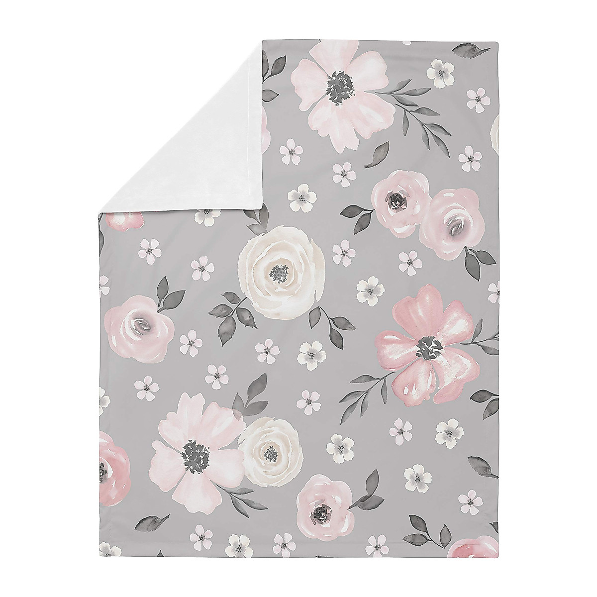 Sweet Jojo Designs Grey Watercolor Floral Baby Girl Blanket Receiving Security Swaddle for Newborn Toddler Nursery Car Seat Stroller Minky - Blush Pink Gray White Shabby Chic Rose Flower Farmhouse