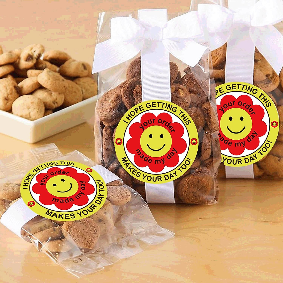 Happy Face Your Order Made My Day Stickers 1.5 Inch Flower Thank You for Your Order Stickers - 500 Pcs Round Thank You Labels Business Stickers for Envelope Packaging Seals