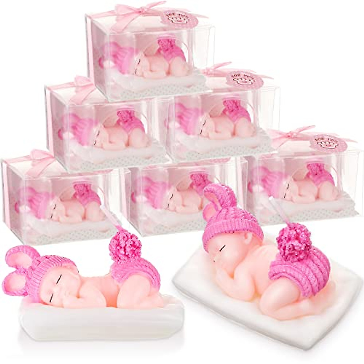 8 Pack Sleeping Baby Cake Topper Candle Pink Blue Baby Shower Candles Baby Shower Favors Children's Birthday Handmade Cake Topper Candle Wedding Festival Party Favors Decorations(Pink)