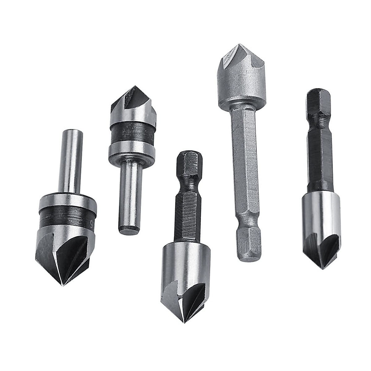 Countersink Drill 5 Pcs 5 Flutes High Speed Steel Chamfering Cutter Automatic Center Punch Bit for Wood