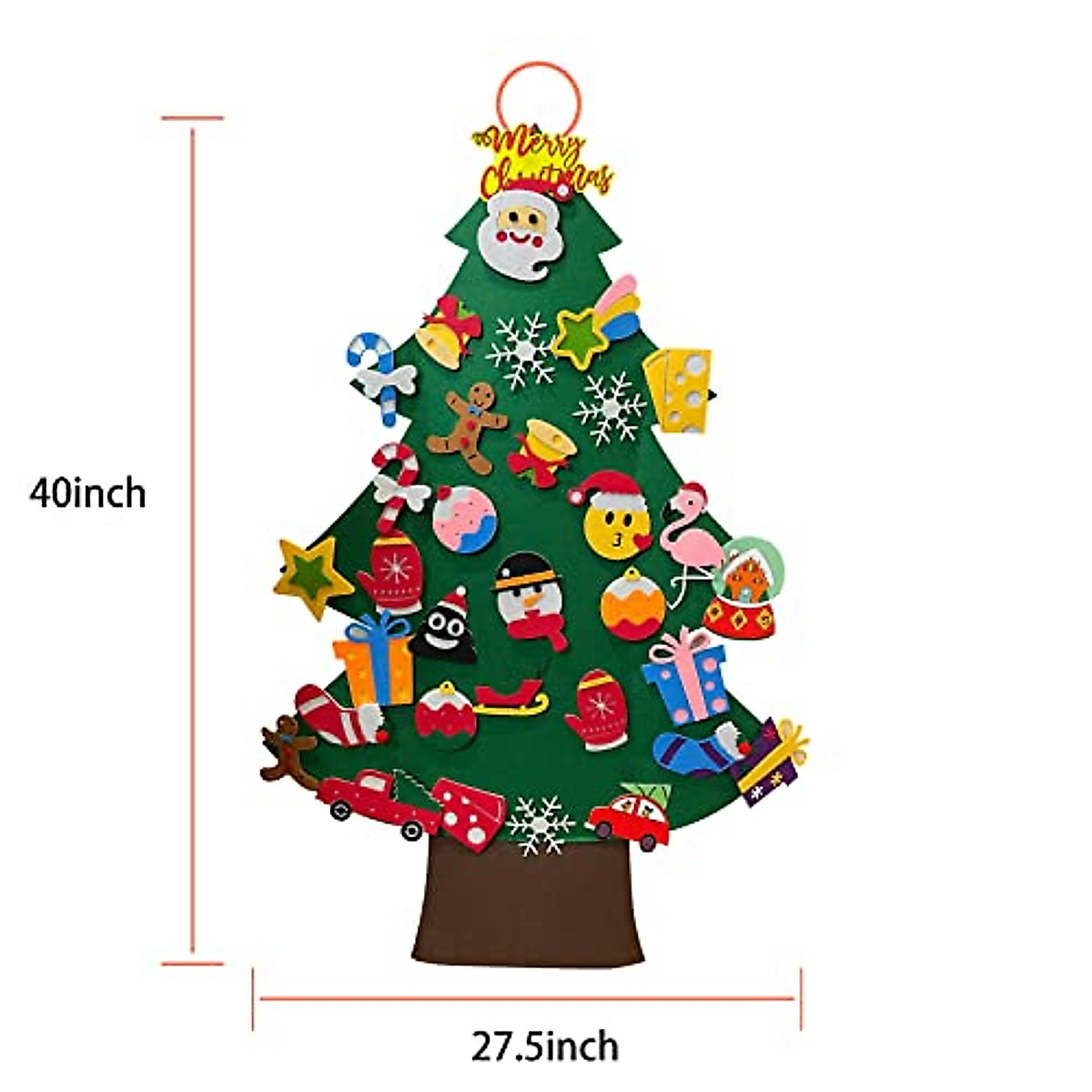 Felt Christmas Tree for Kids Wall -3D DIY Wall Christmas Tree Set with 34 Pieces of Christmas Ornament Decor, Wall Hanging Toddler Christmas Tree Decorations