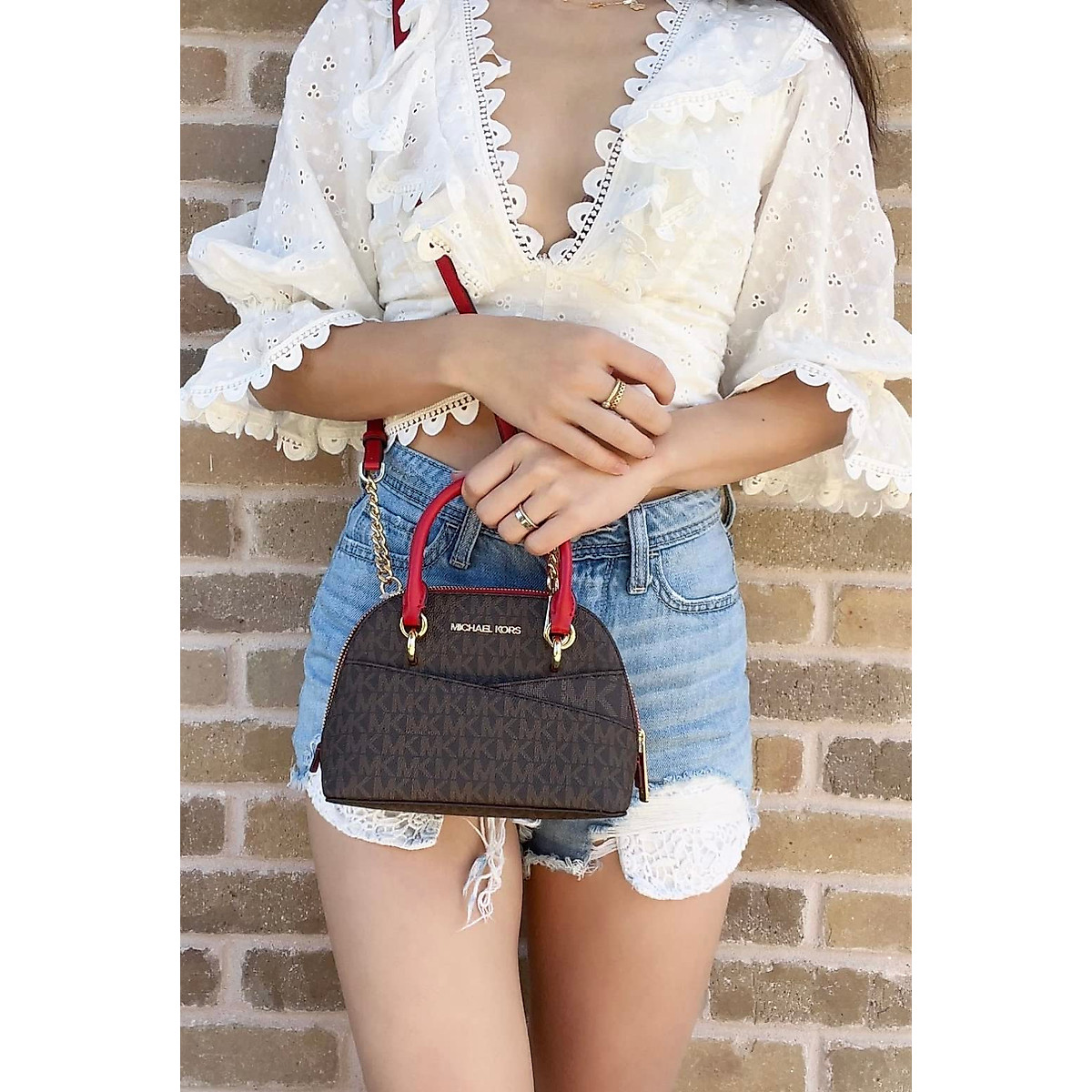 Michael Kors Jet Set Travel XS Dome Satchel Crossbody Leather Signature Flame